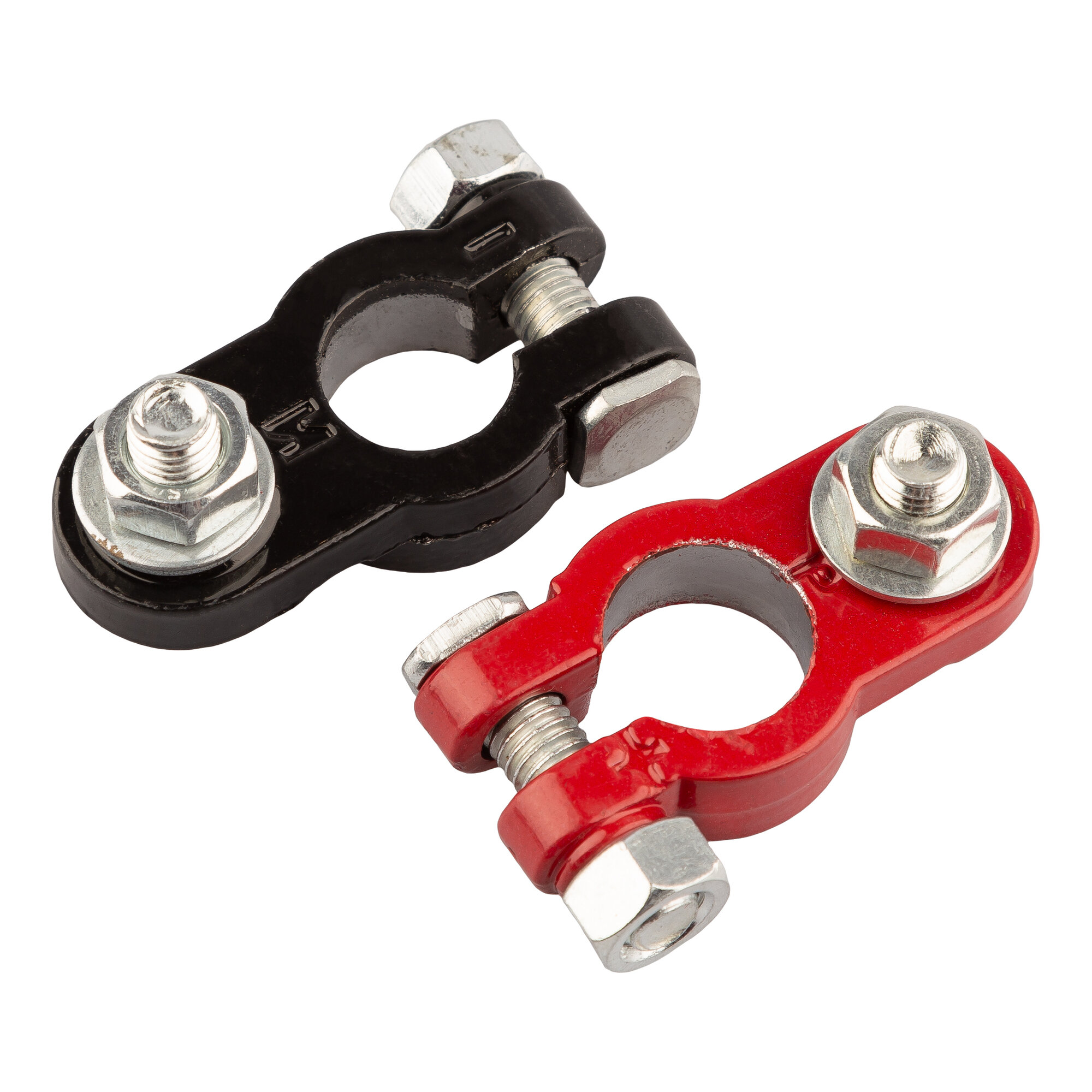 Клемма АКБ WB17 черная+красная (под зажим провода с клеммой болтом с гайкой), 2шт. (WB)