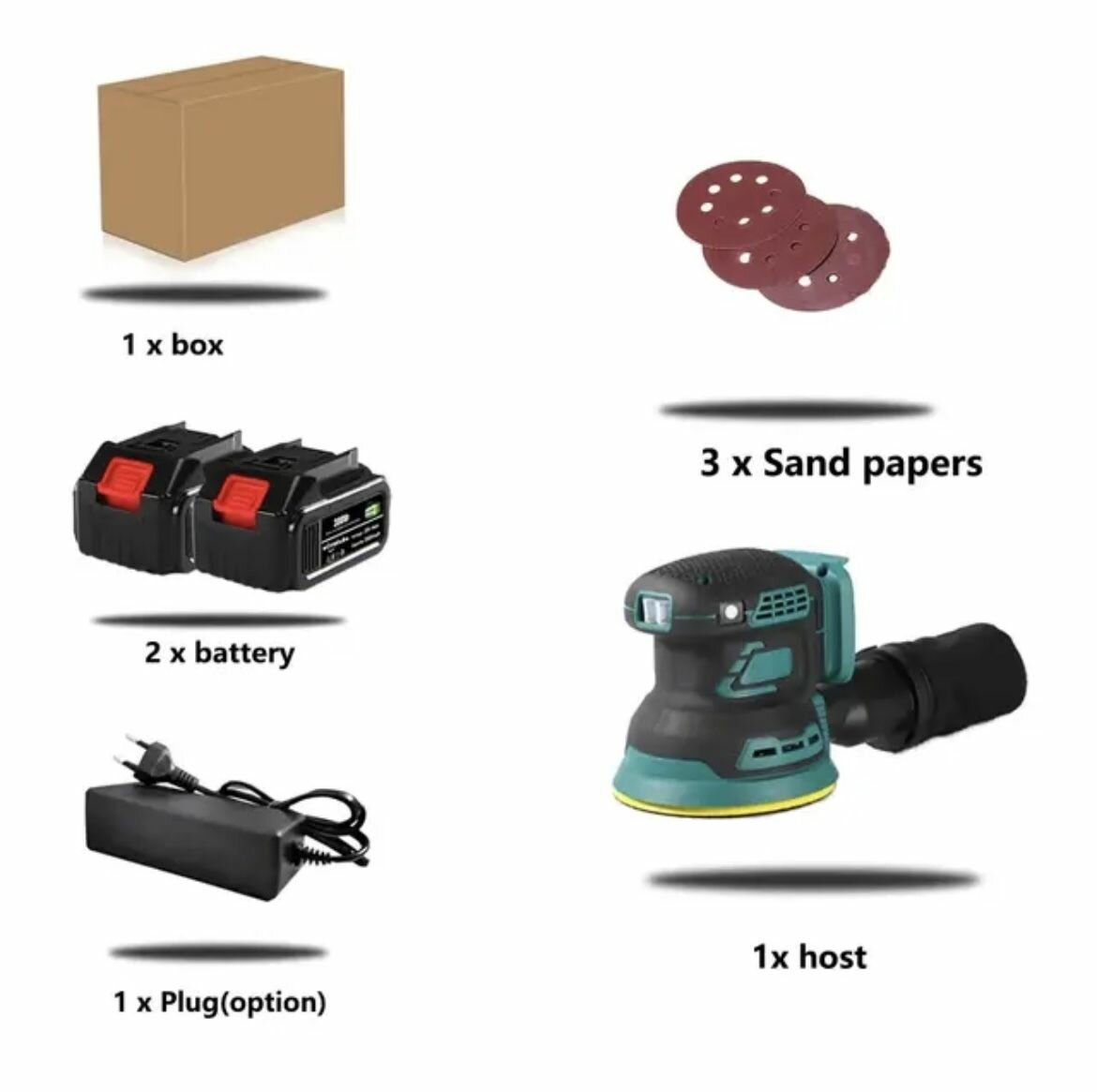 Шлифмашина эксцентриковая аккумуляторная, Бесщеточный шлифовальный станок,125 мм круглый песок,12000 об/мин Макс, Регулируемый, 18В 2 АКБ и ЗУ