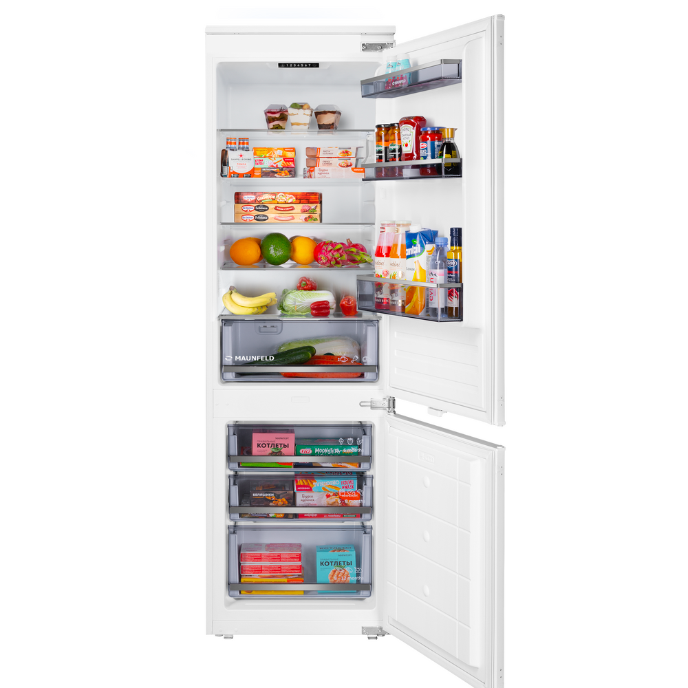 Встраиваемый холодильник Maunfeld MBF177SWGR Inverter, морозильная камера снизу, 273 л