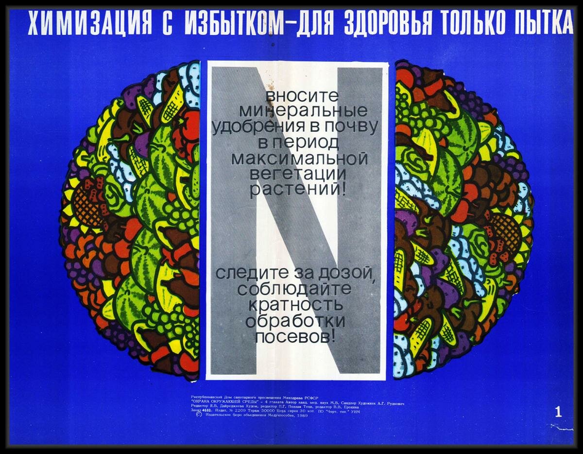 Советский плакат удобрения химизация; Антиквариат 1989 г; Декор настенный винтажный 56/43 см.