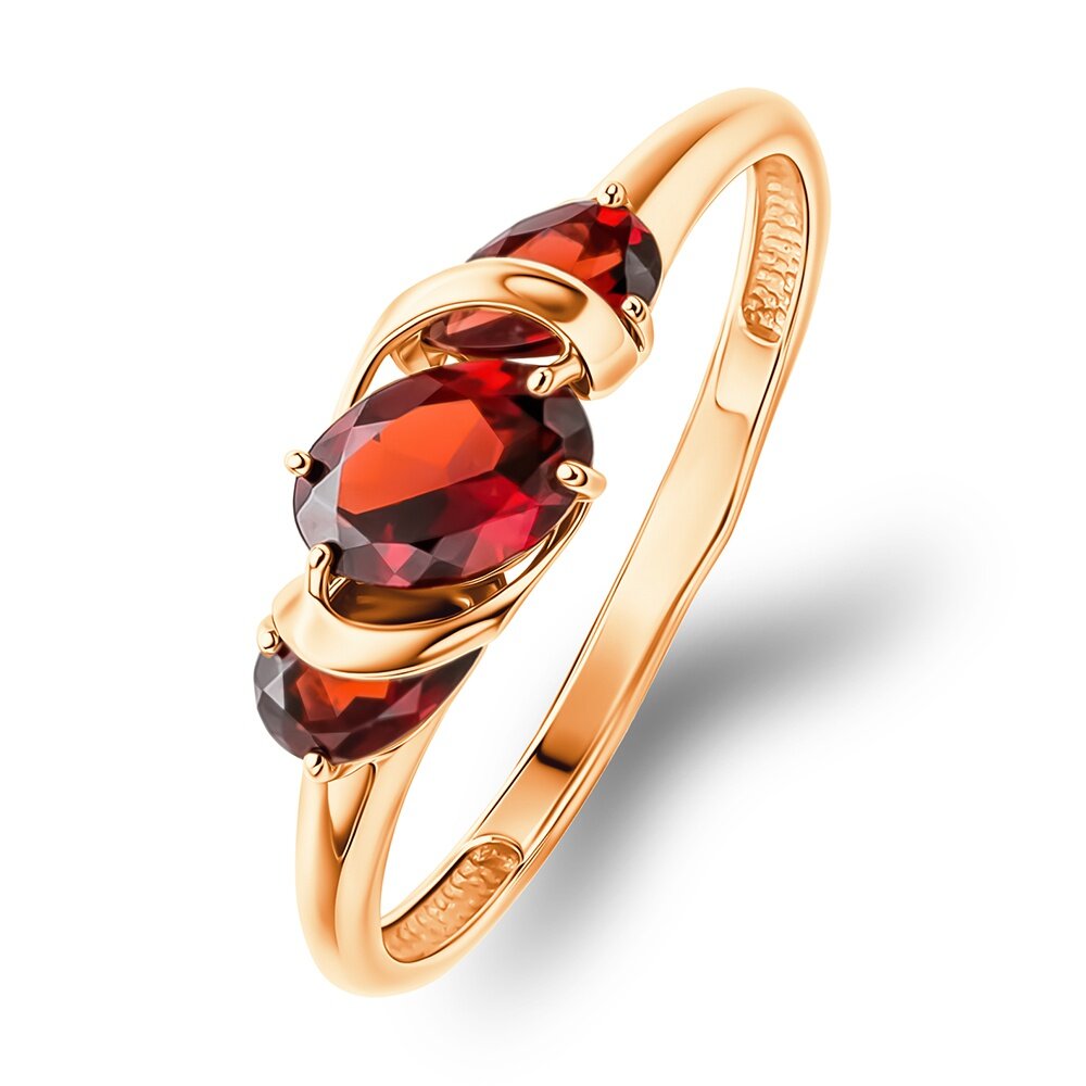 Кольцо дорожка, красное золото, 375 проба, оксидирование, гранат