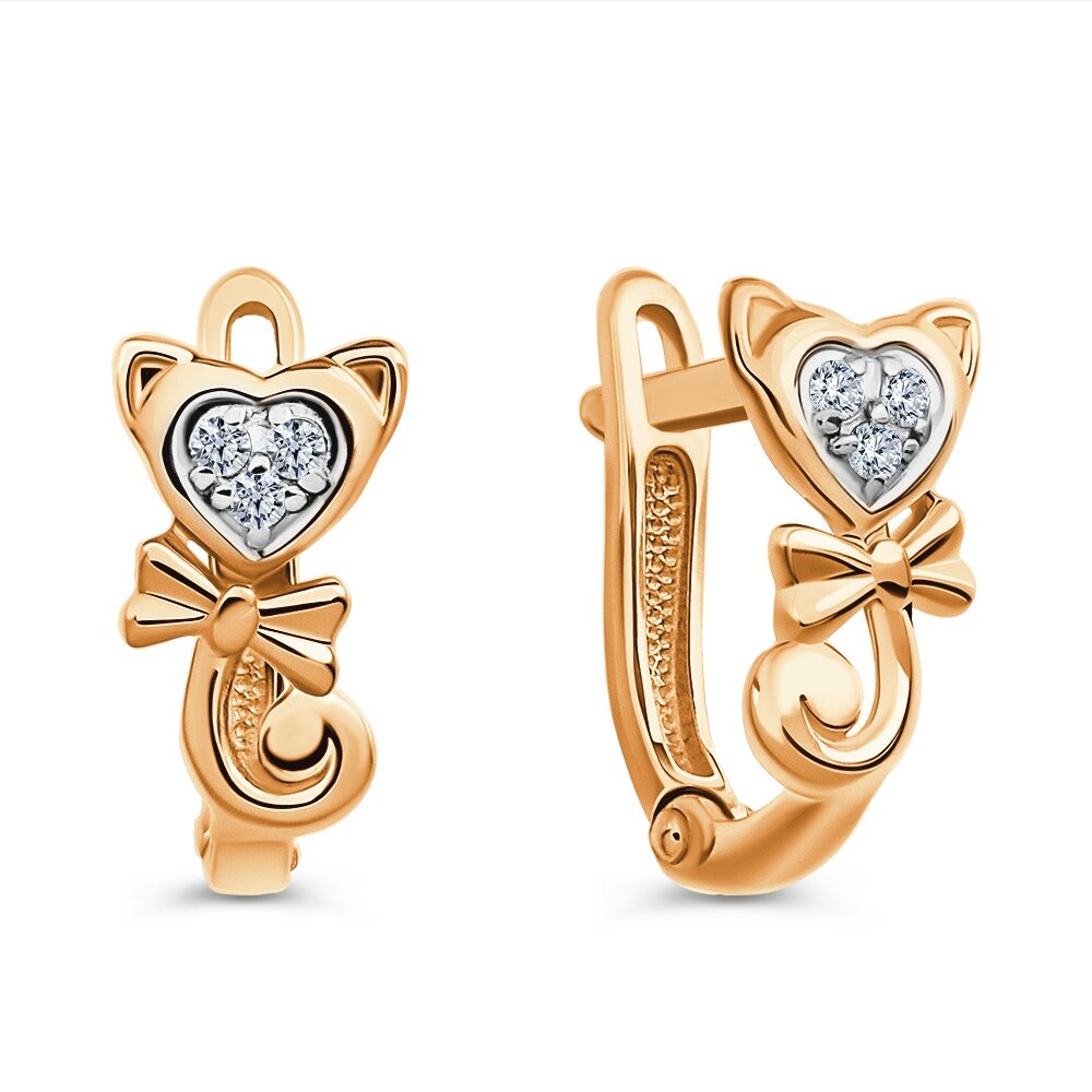 Серьги, красное золото, 375 проба, родирование, фианит