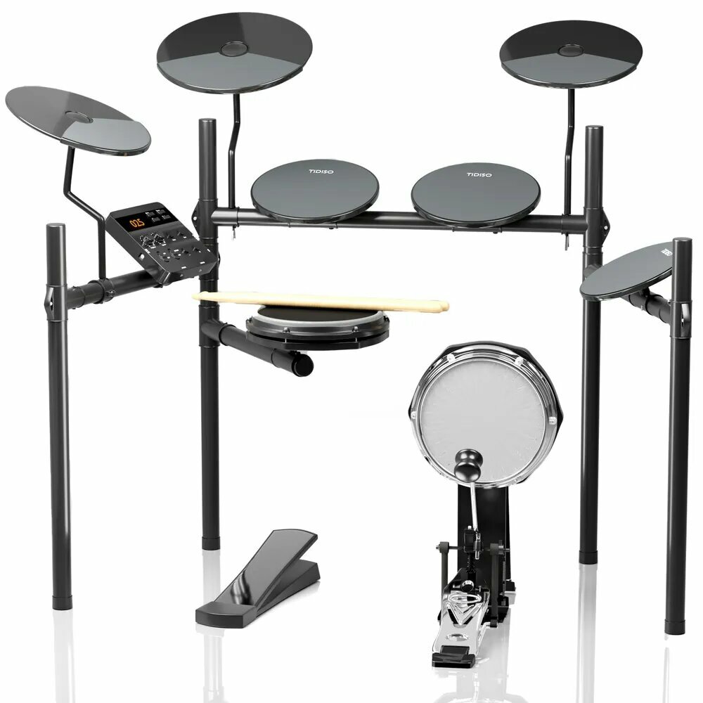 Электронная ударная установка, Рабочий барабан сетчатый, USB MIDI, тембр регулируется для каждой накладки или тарелки