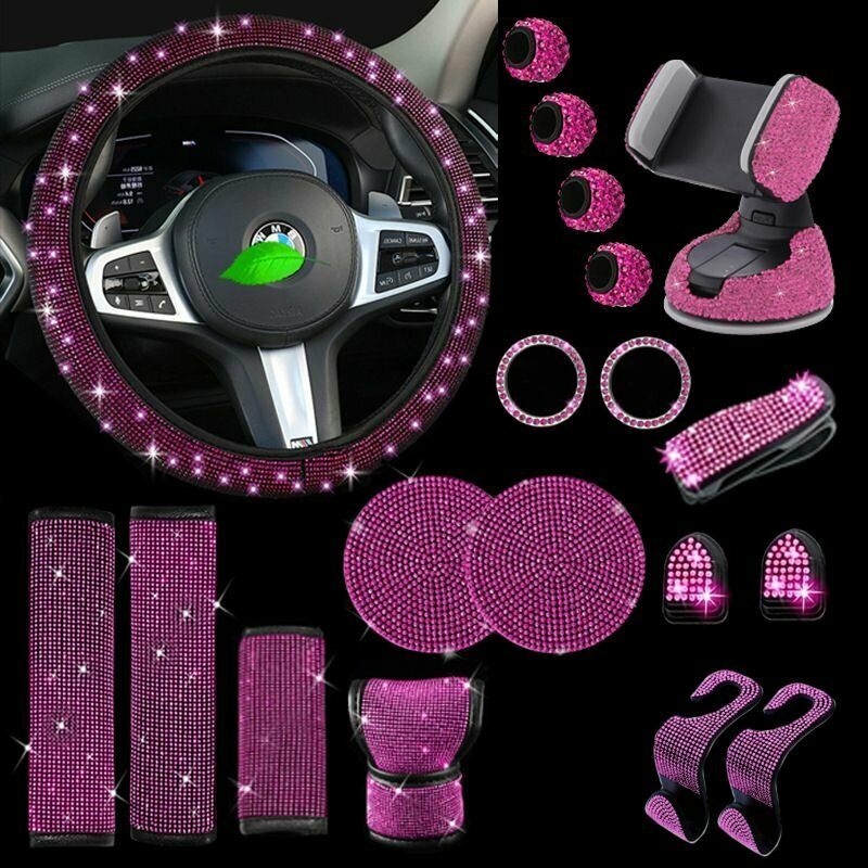 Оплетка на руль 38 см, чехол на руль автомобиля, Универсальный автомобильный набор со стразами,19 шт.