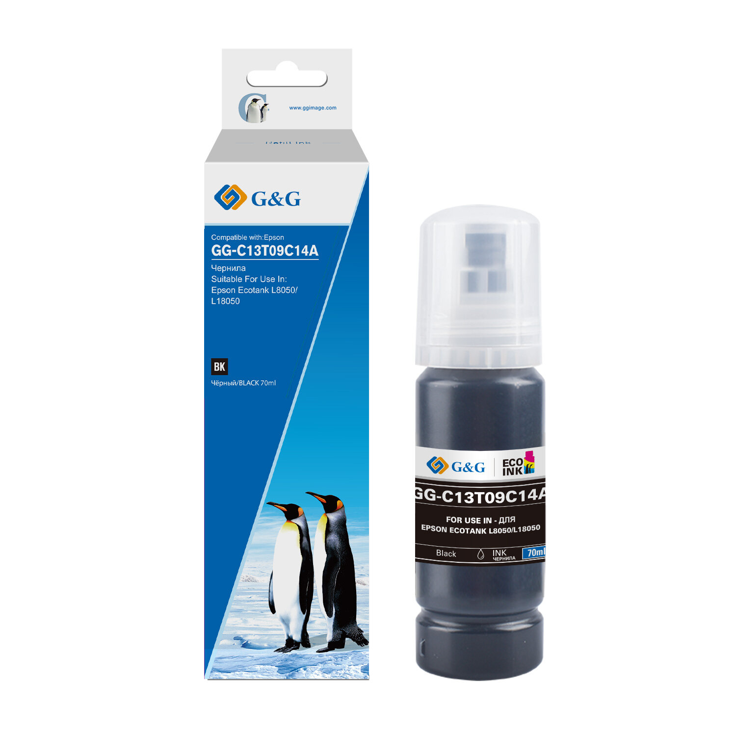 Чернила G&G 108/057 GG-C13T09C14A, чёрные, для Epson L8050/L18050, 70 мл