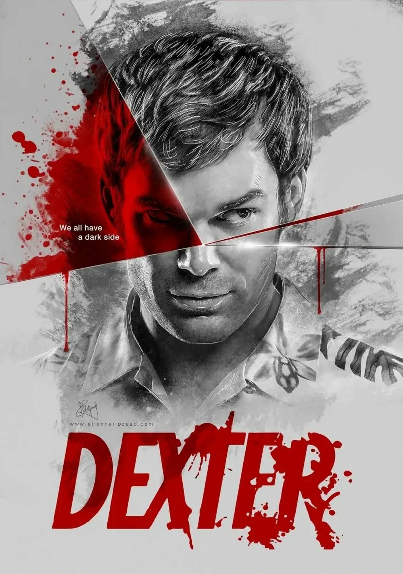 Плакат, постер Dexter, сериал, 2006. Декстер на бумаге, размер 30х42см