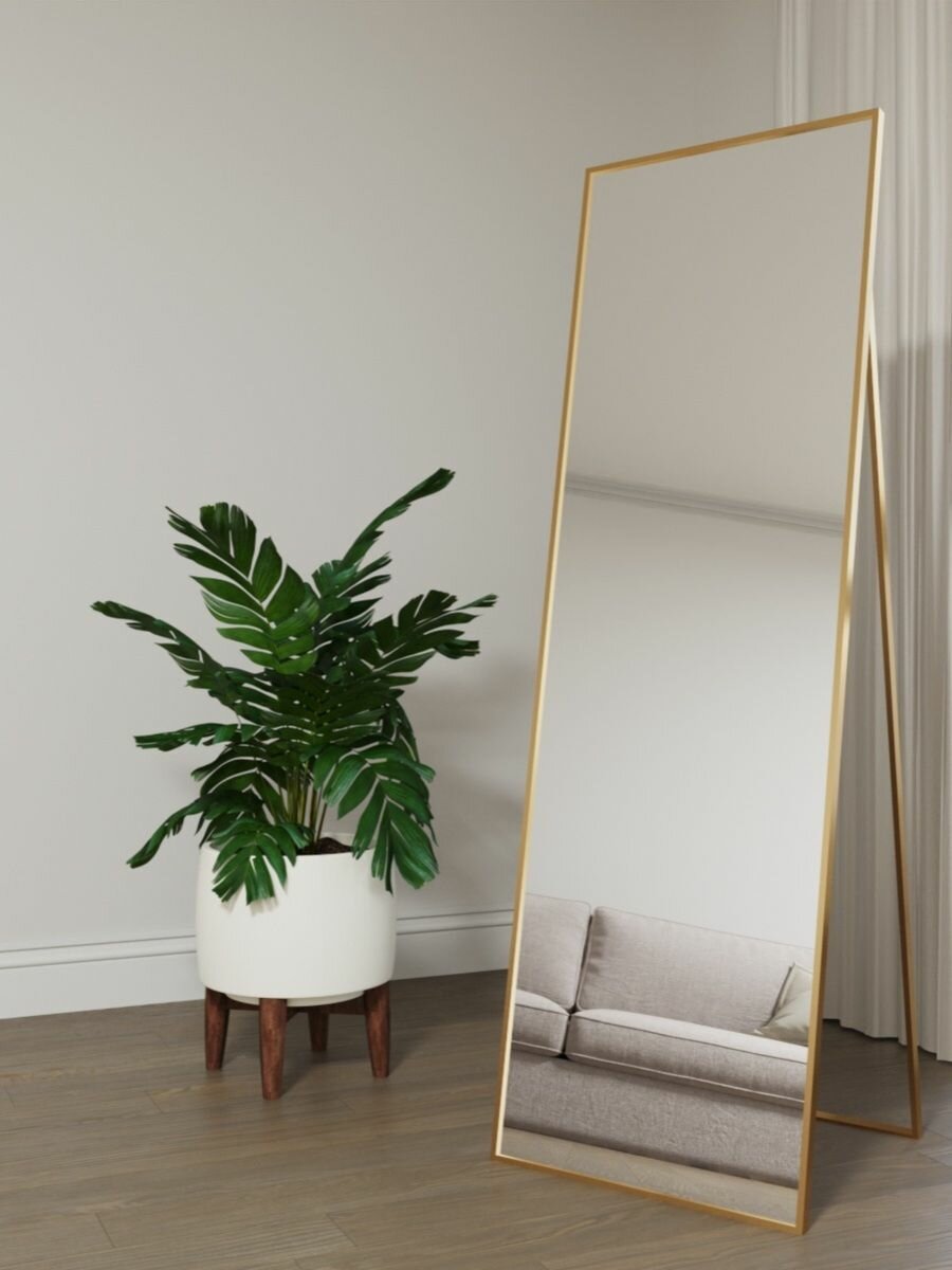 Зеркало настенное 161х50 см. BLX MIRROR интерьерное в алюминиевой раме напольное, Золото