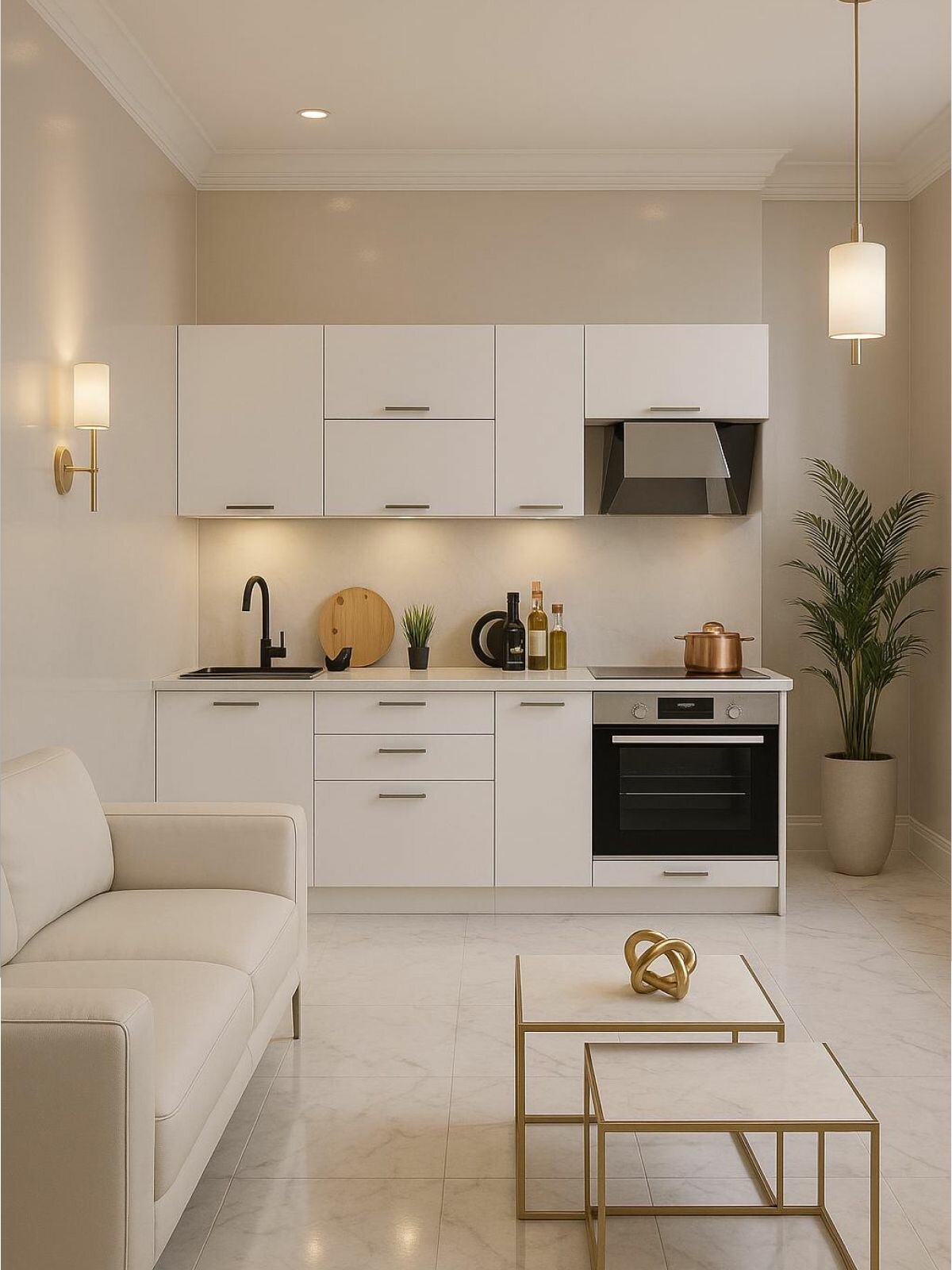 Кухонный гарнитур 2.4м МДФ, Белый столешница белый бриллиант