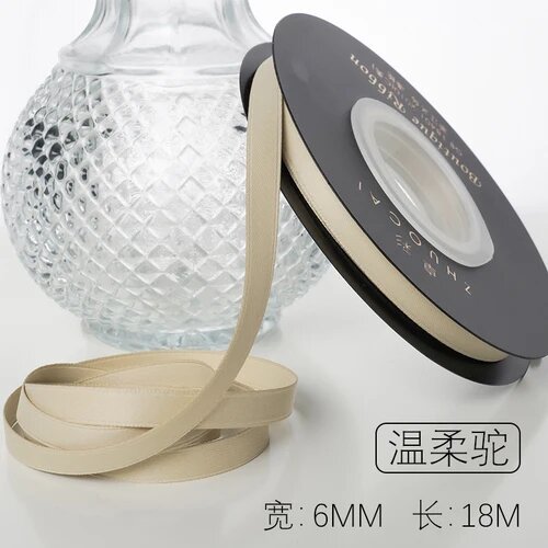 Лента полиэфирная матовая, 6 мм, 18 м, light tan