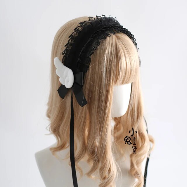 Головной убор, черно-белый Оригинальный головной убор с крыльями ангела, головной убор в готическом стиле