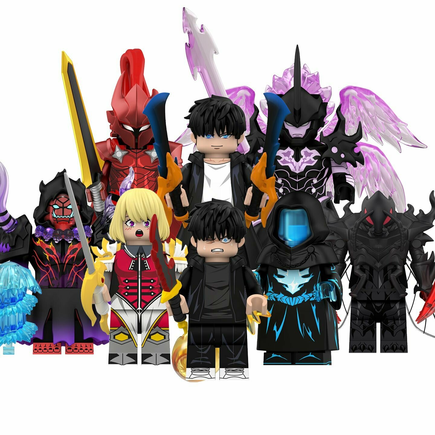 Набор минифигурки Поднятие уровня в одиночку (Solo Leveling) , Сон Джин-Ву (Sung Jin-Woo), Bellion, Igris. совместимы с конструкторами легo 8шт (4.5см, пакет) /WM6220