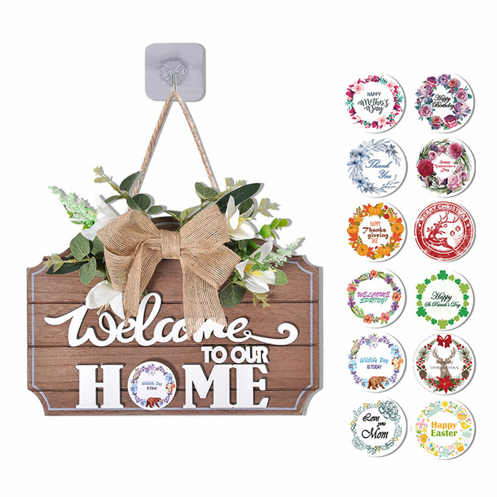 Аксессуар для Пасхи, Сменные деревянные буквы Вывеска Цветочный венок с 12 сезонными праздничными элементами Орнамент Пасха Рождество Парадная дверь Крыльцо Деревенская подвесная прямоугольная табличка Украшение фермерского дома