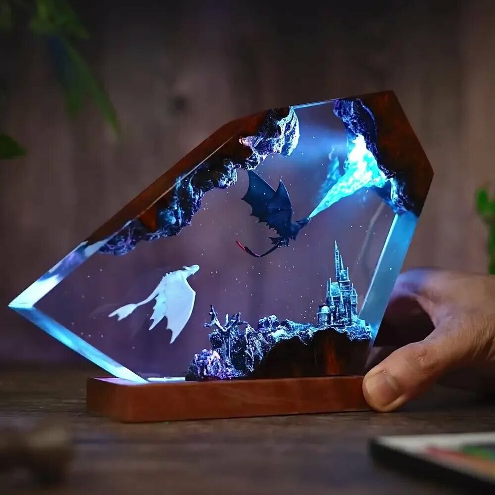 Эпоксидная лампа "Как приручить дракона" Ночной светильник с Беззубиком и Светлой fury!