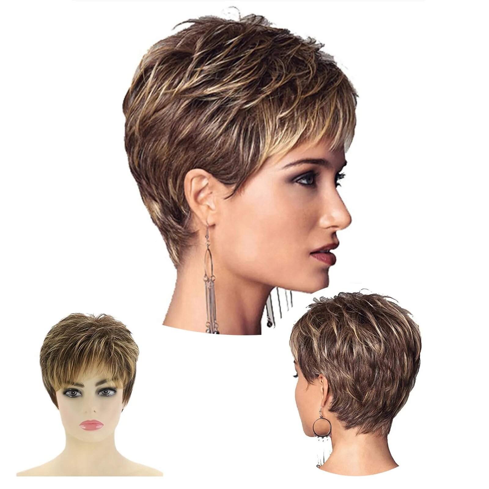 Парики из натуральных волос для женщин, модный парик, короткая стрижка, вьющиеся парики с градиентом цвета, короткие синтетические костюмные парики для взрослых и женщин, парики