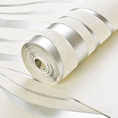 Бумажные обои DZQ волнистые полосатые для гостиной Beige white, 2mx53cm