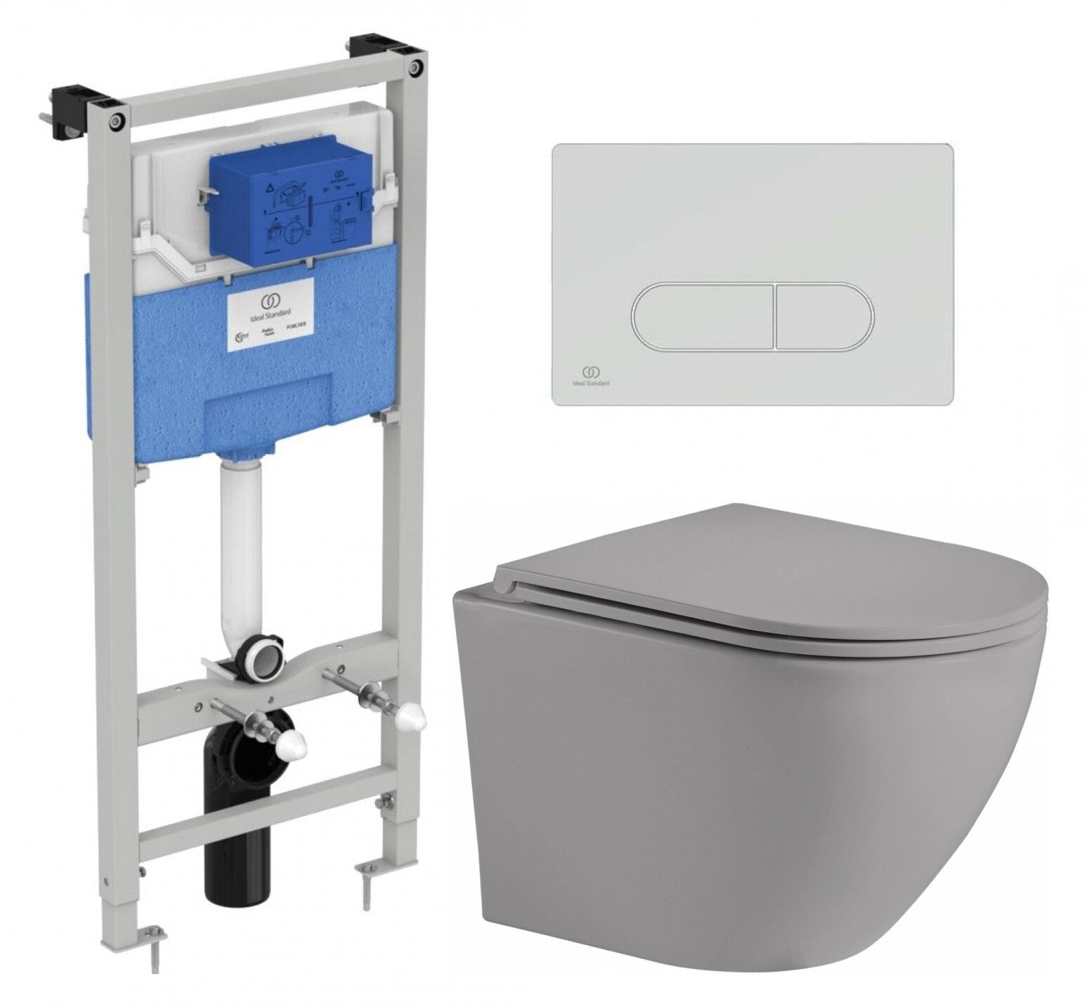Комплект 3 в 1 инсталляция Ideal Standard + Унитаз подвесной Weltwasser WW Merzbach 043 MT-GR + кнопка хром