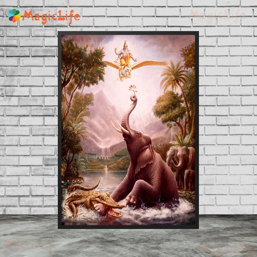 Настенное панно "Кришна животные войны" на холсте A, 40X60cm NoFrame
