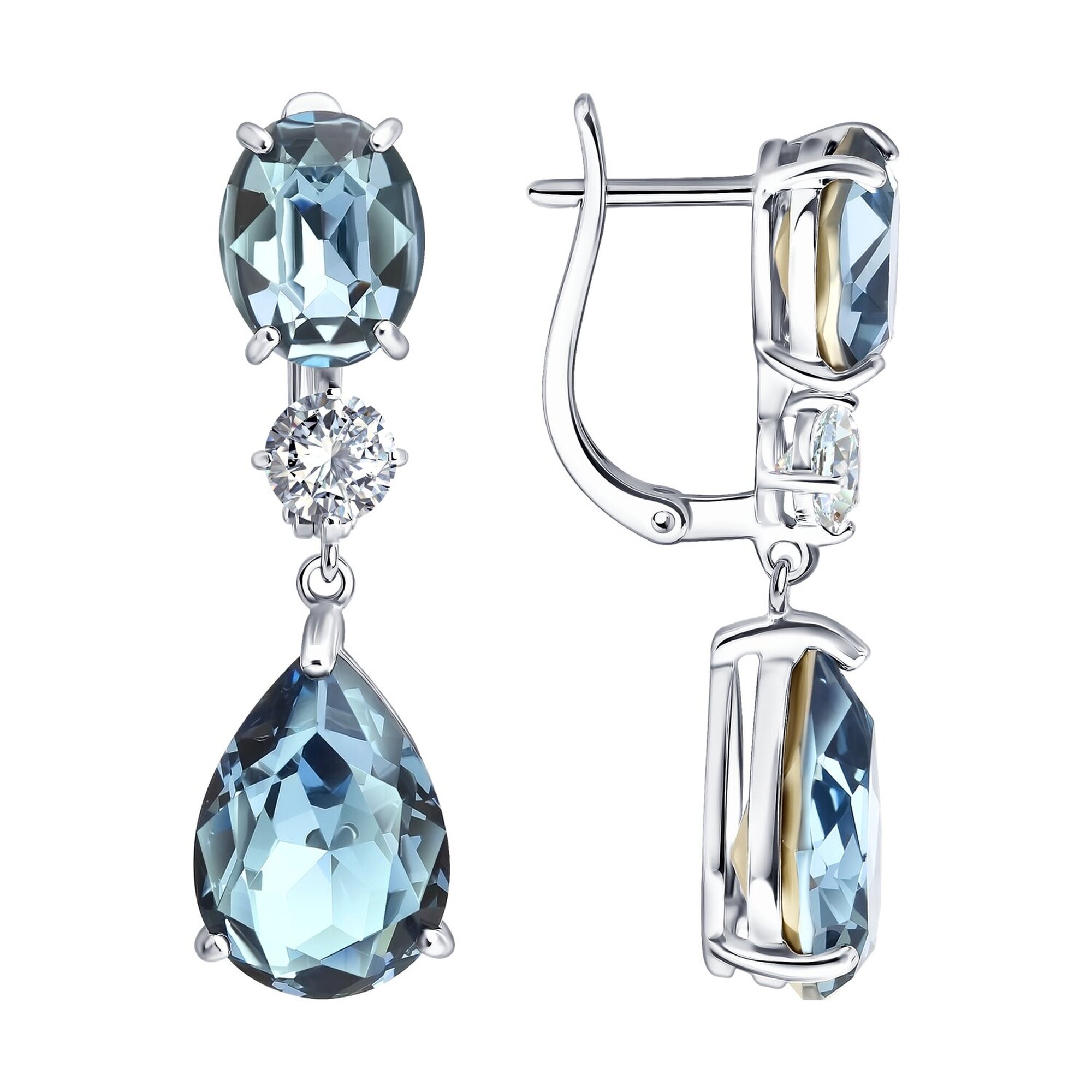 Серьги, серебро, 925 проба, родирование, фианит, кристалл