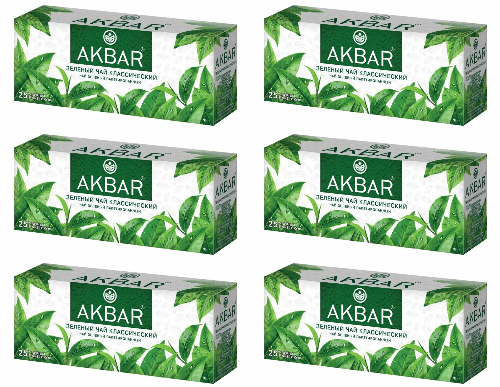 Akbar Чай зеленый Классический, 25 пак в уп, 6 уп