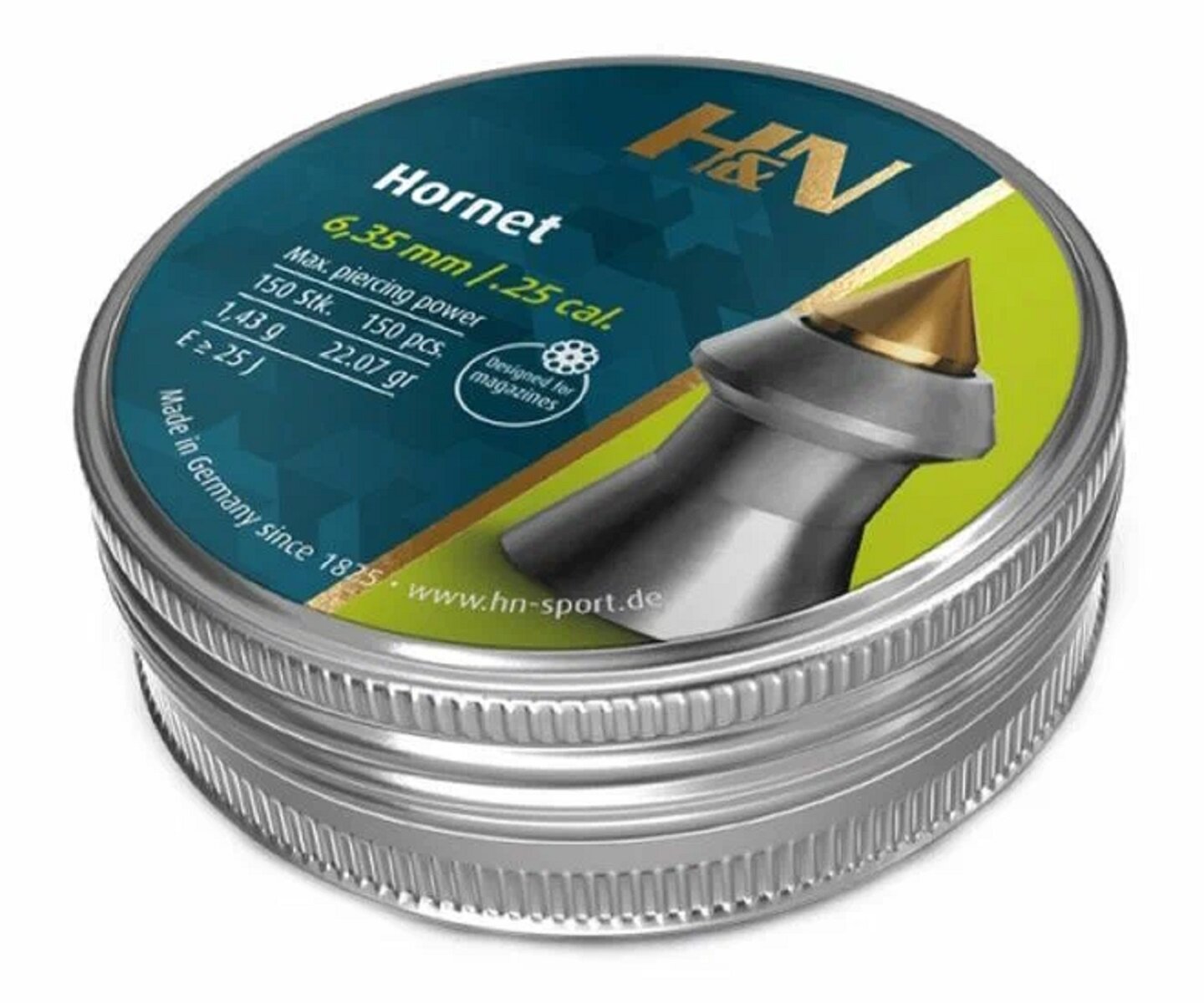 Пули H&N "Hornet", 6.35 мм, охотничьи, 150 шт, гладкие, с латунным острием