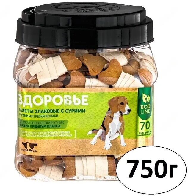 Лакомство для собак "Грин Кьюзин" GREEN QZIN здоровье - галеты злаковые с сурими (сурими из трески и злаки) 750гр