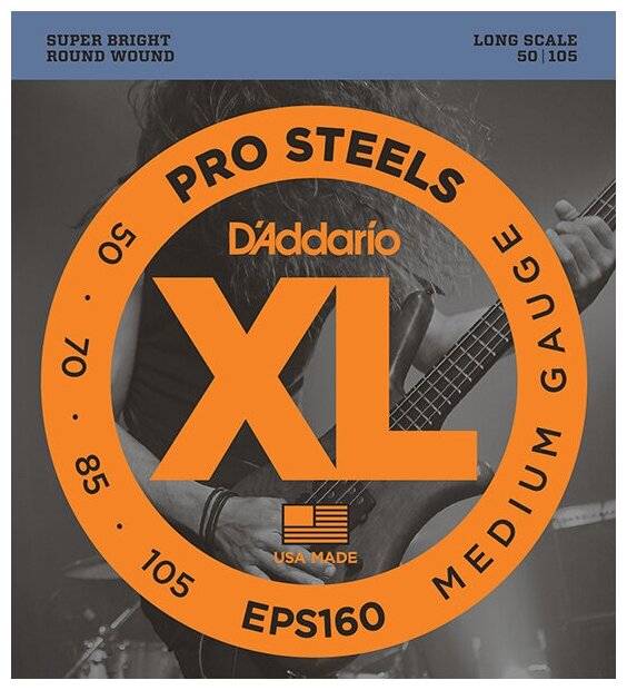 EPS160 ProSteels Комплект струн для бас-гитары, Medium, 50-105, Long Scale, D'Addario