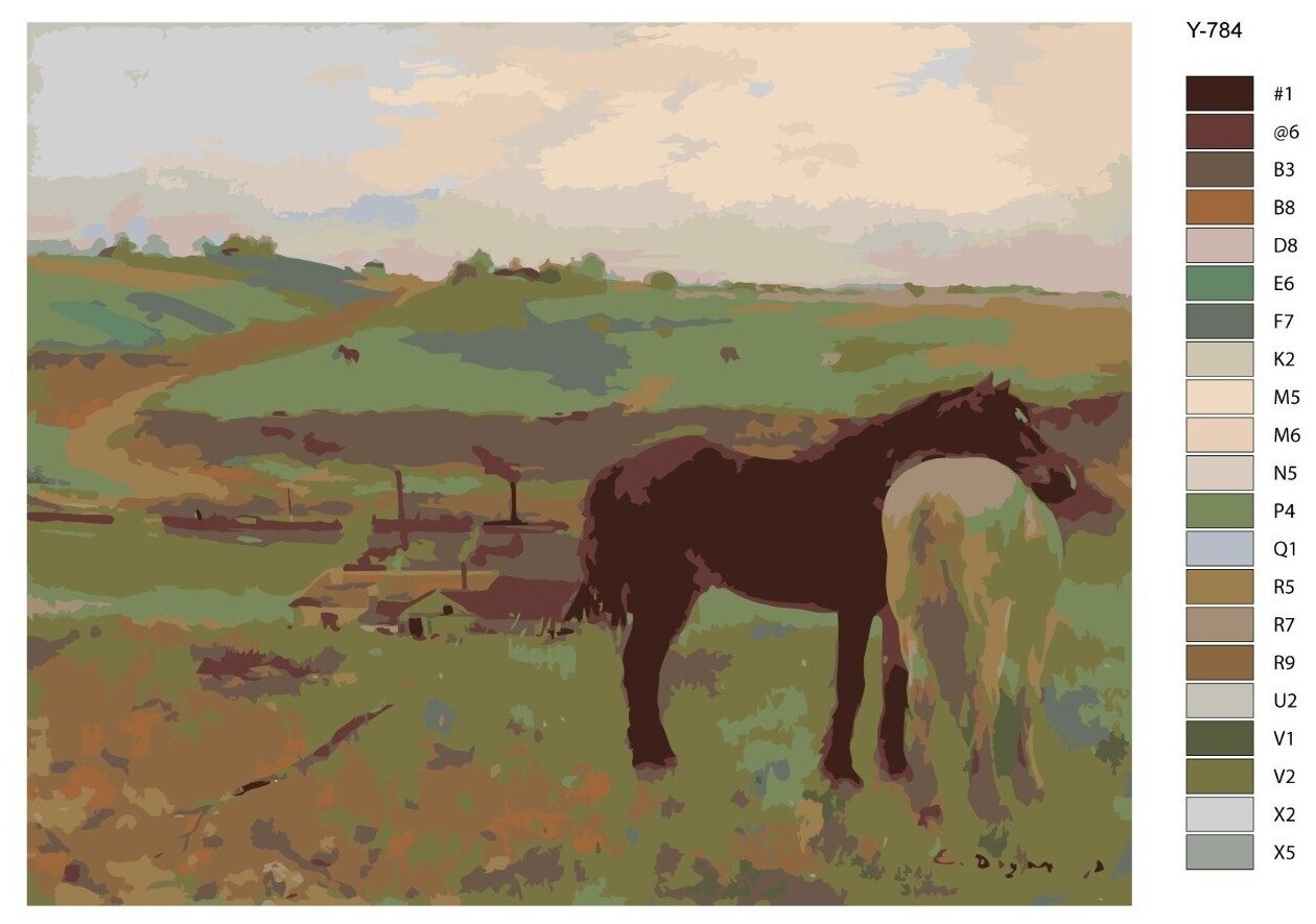 Картина по номерам Y-784 "Репродукция картины - Лошади на лугу. Эдгар Дега" 40x50