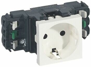 Розетка Legrand Mosaic 077401, белая, IP20, 1 пост, с заземляющим контактом, 2 модуля