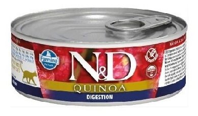 Влажный корм Farmina N&D Quinoa для кошек, поддержка пищеварения, ягненок и киноа, 80гр