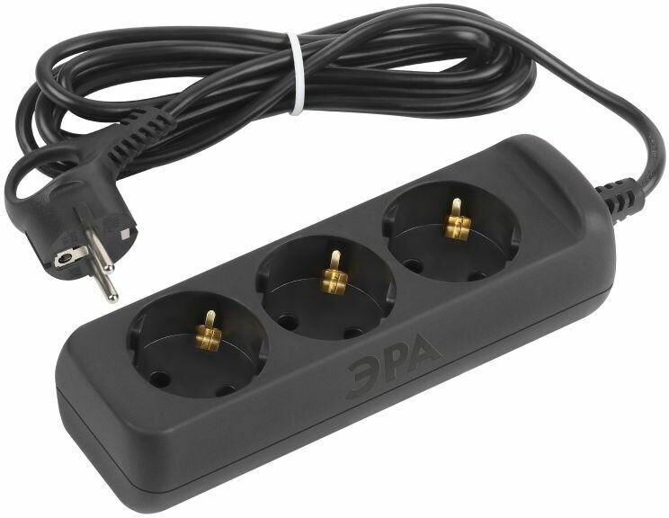 Удлинитель электрический UX-3e-3m-B с заземл. 3 розетки 3м ПВС 3х0.75кв. мм 10А черн. Эра Б0057722