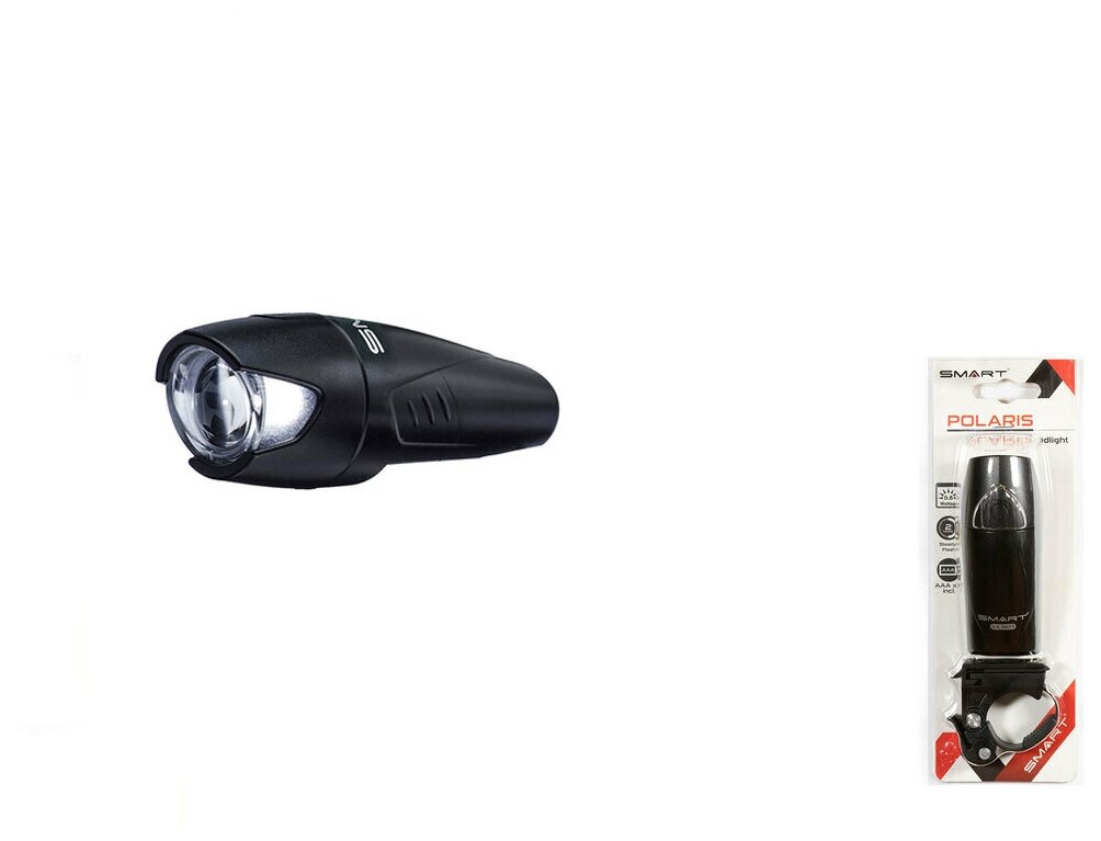 Фара SMART POLARIS передняя, 1 Cree диод 0,5 W, 2 режима, крепеж на руль 22.4-31.8 мм, батарейки в комплекте