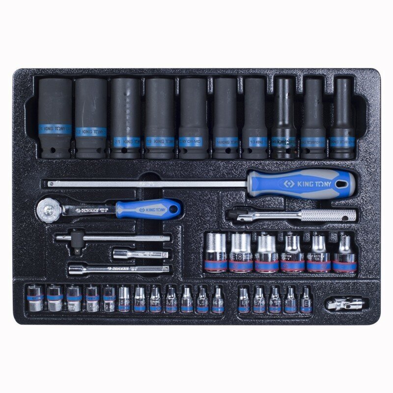 Набор ударных головок 1/2" и торцевых головок 1/4" с принадлежностями, ложемент, 40 предметов KING TONY 9-7540MR