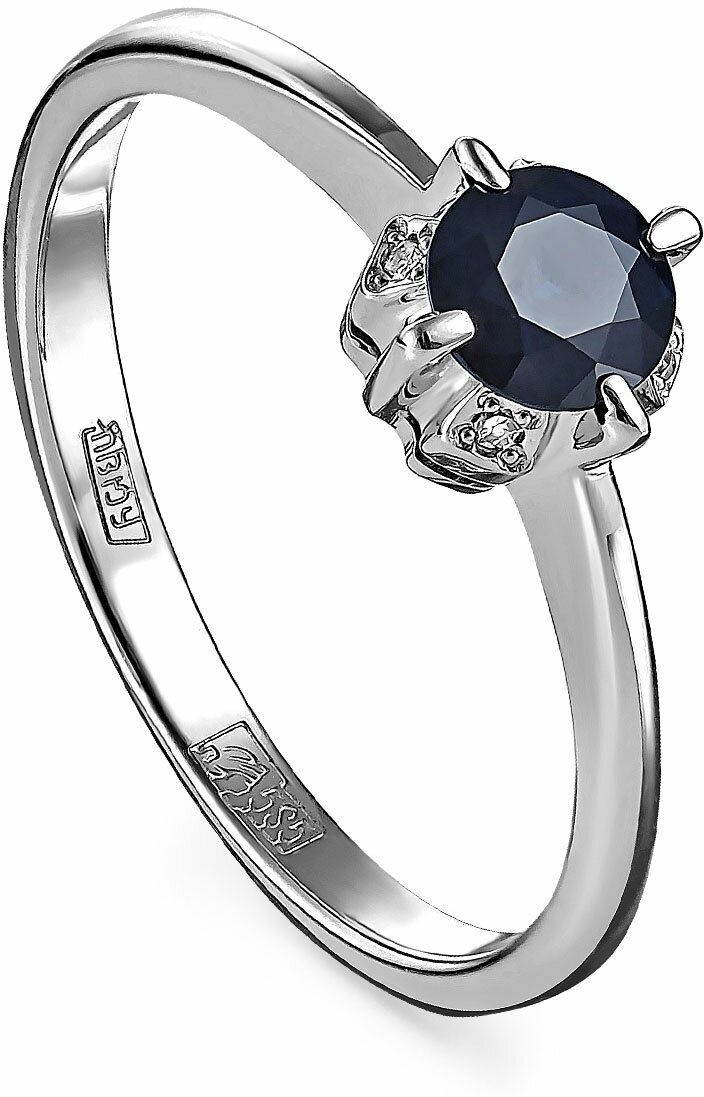 Кольцо, белое золото, 585 проба, бриллиант, сапфир