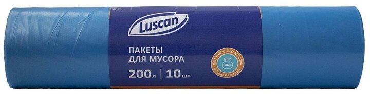 Мешки для мусора ПВД 200л 50мкм 10шт/рул синие 90х130см Luscan 1 шт