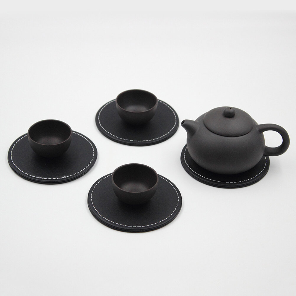 Подставка для напитков из PU кожи с держателем 11.00x11.00x2.50cm