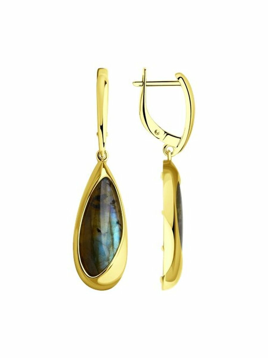Серьги, серебро, 925 проба, золочение, лабрадорит