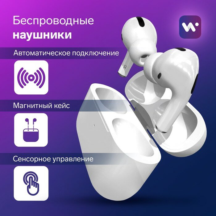 Windigo Наушники беспроводные Windigo Pro, TWS, вакуумные, Bluetooth 5.0, 40/500 мАч, белые глянцевые