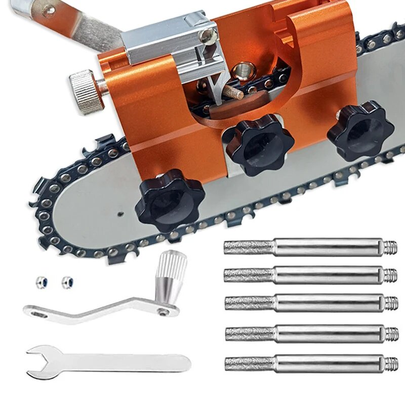 Портативные Точилки для цепной пилы, набор для заточки цепи бензопилы, зеркальные камни, электрический шлифовальный инструмент для цепной пилы, ручной инструмент Orange with 5 head