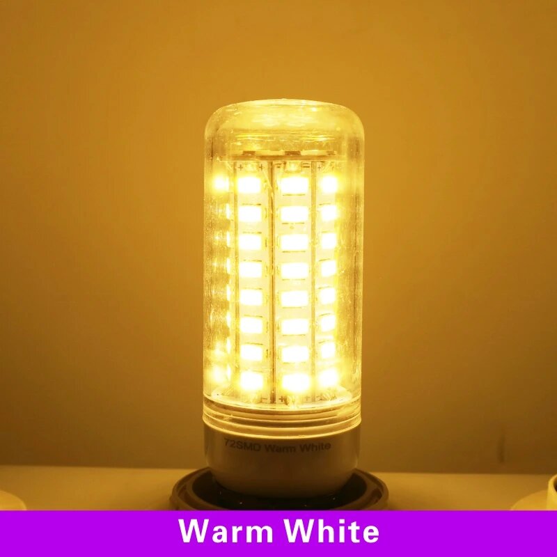 Светодиодная лампа E27, теплый белый, 72LED, 220V