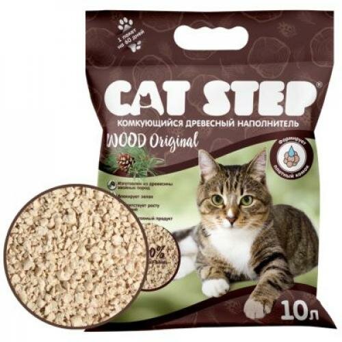 Cat Step Наполнитель комкующийся растительный Wood Original, 10л