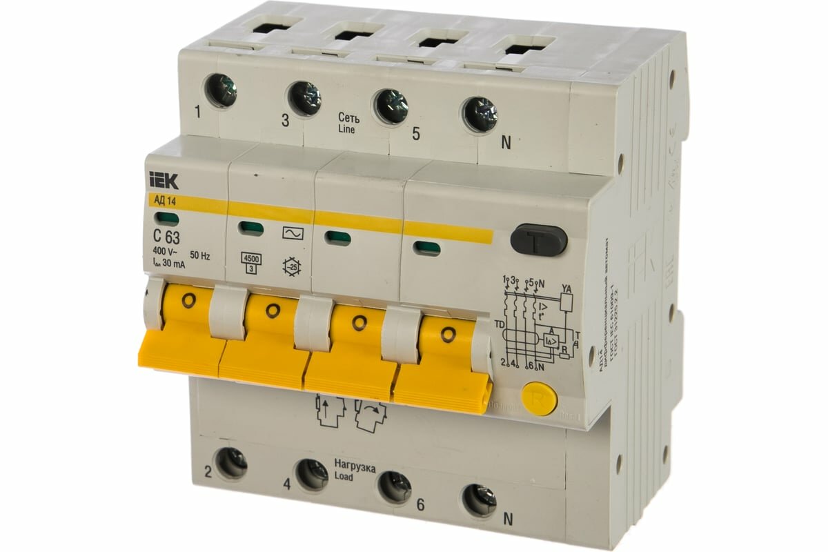IEK АД-14 MAD10-4-063-C-030 дифференциальный автомат 4-полюсный, 63A, 30мА, тип C