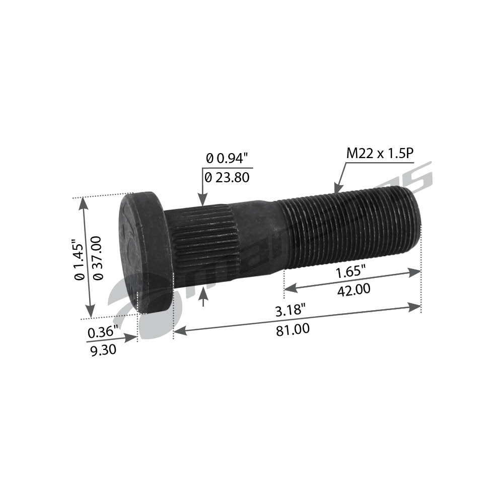 MANSONS 810.001 болт ступицы колеса m22x1.5x90 / 81 / 41 \ror