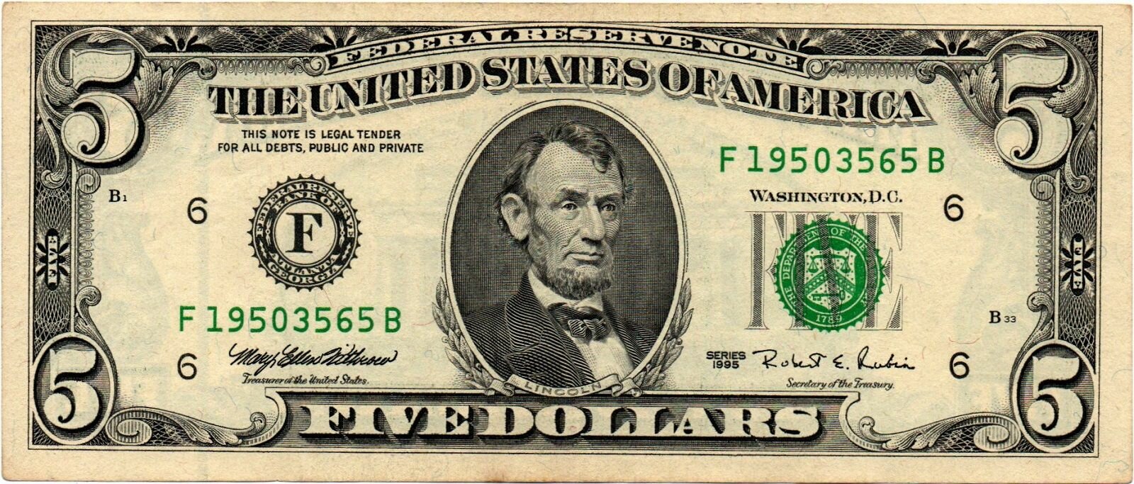 5 долларов 1995 год США 19503565