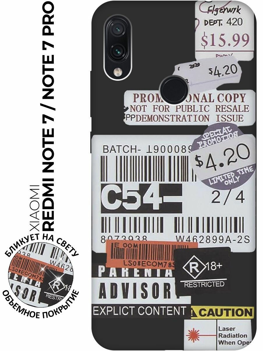 Матовый чехол Tag Stickers для Xiaomi Redmi Note 7 / Note 7 Pro / Сяоми Редми Ноут 7 / Ноут 7 Про с 3D эффектом черный