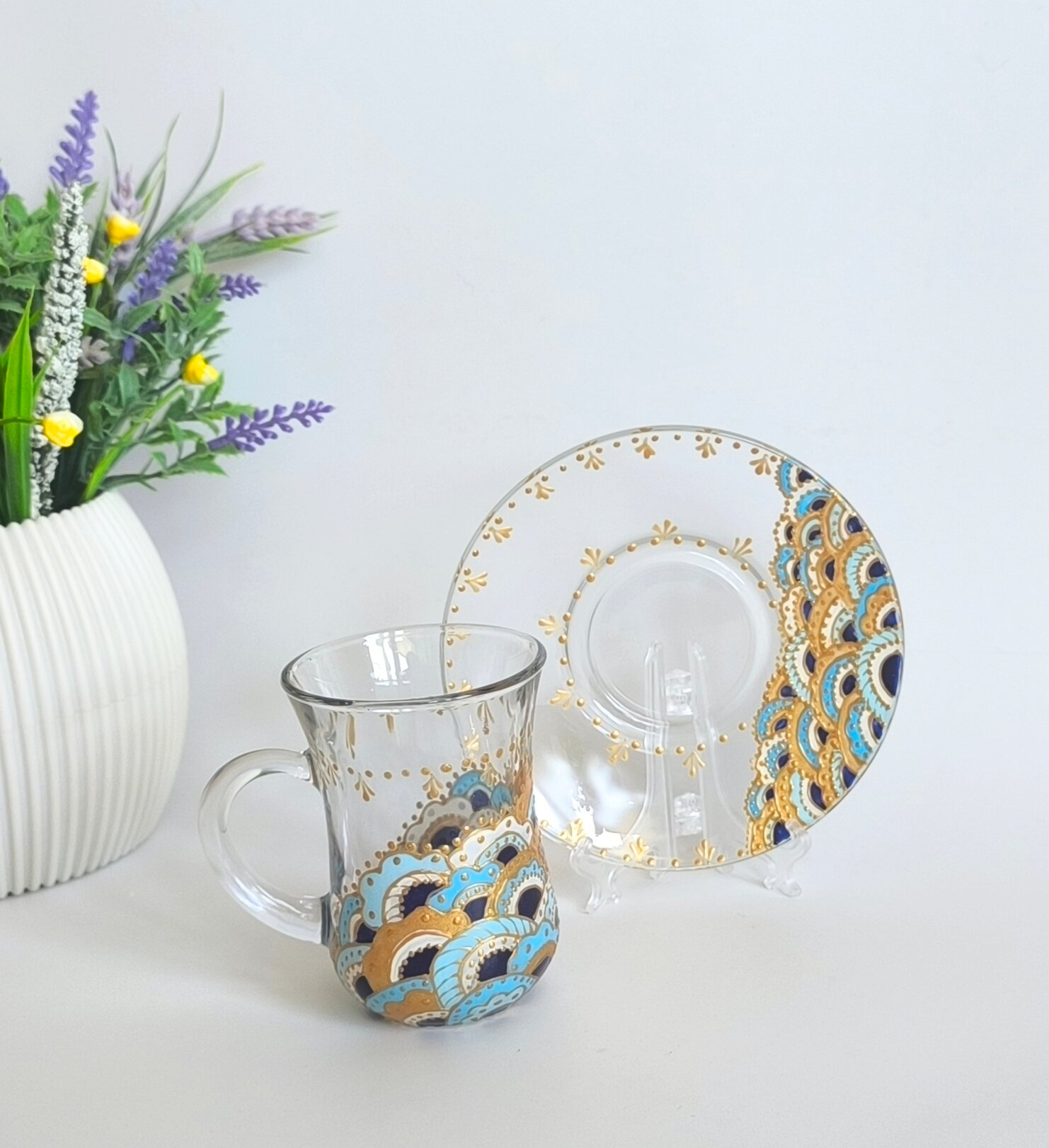 Стакан, бокал авторский. Армуду для чая и кофе с витражной росписью 160мл. Фантазия 2.