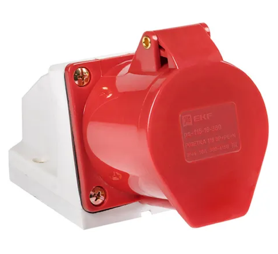 Розетка силовая EKF / ЕКФ 115 стационарная наружная в корпусе из самозатухающего пластика, красная, длиной 83мм, 16А 3Р+PЕ+N 380В, IP44 / электрика