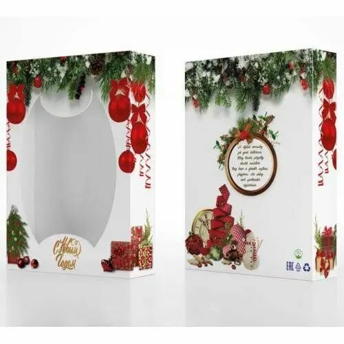 Коробка подарочная с прозрачным окошком с ручкой-шнурком 183*256*54 мм для домашнего текстиля, полотенец, одежды