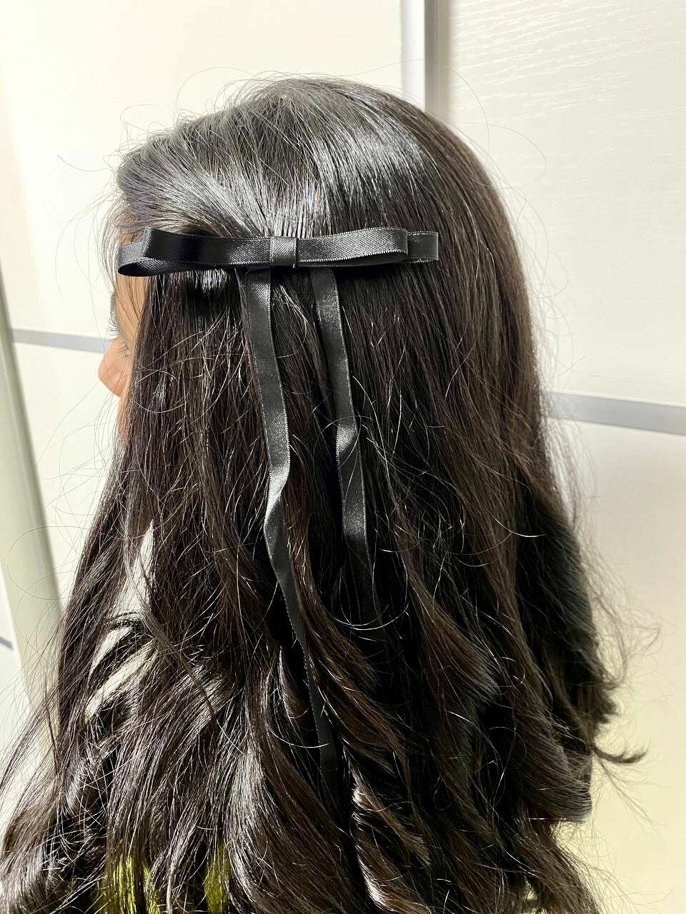 Бант лента атласная на заколке для волос корейский стиль, цвет черный, набор 2 шт, 11*24 см