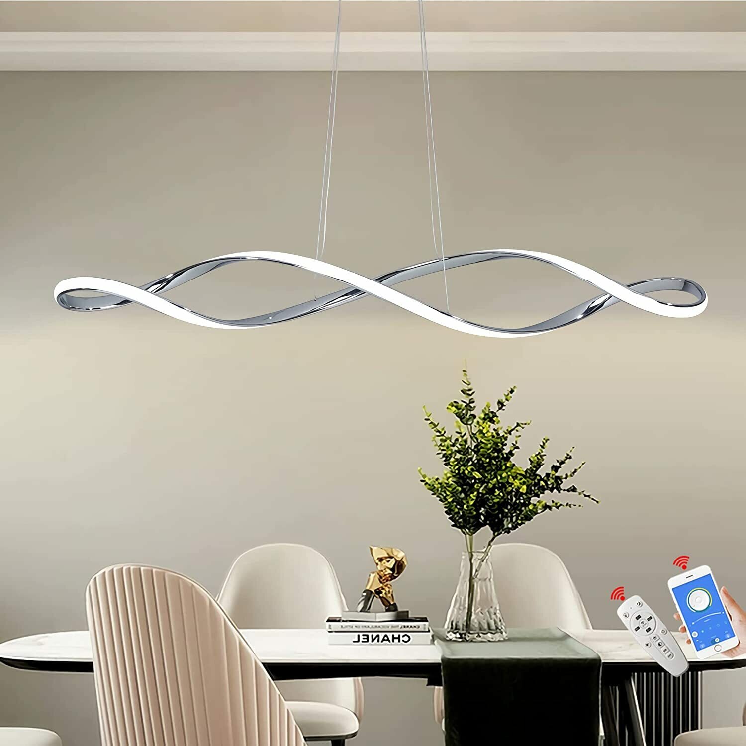 LED Подвесной светильник Диммируемая с Дистанционное управление Лампа для Столовая Кухня Столом, IWANTDO, BDD15, Хром