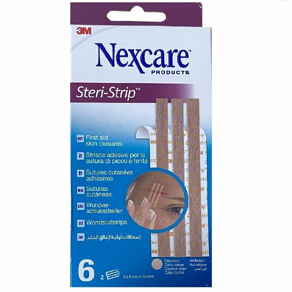 Полоски усиленные Nexcare Steri-Strip для бесшовного сведения краев ран 6 х 100мм, 2 блистера 6 полосок (США)